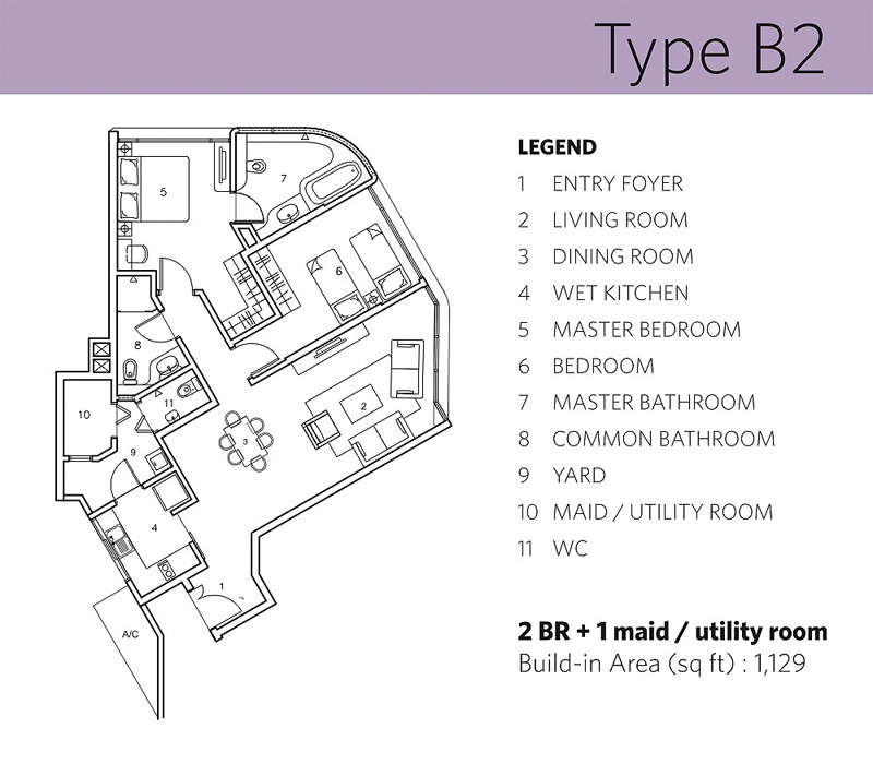 Type B – 2 + 1 Bedrooms Unit | AraGreens Residences @ Ara Damansara