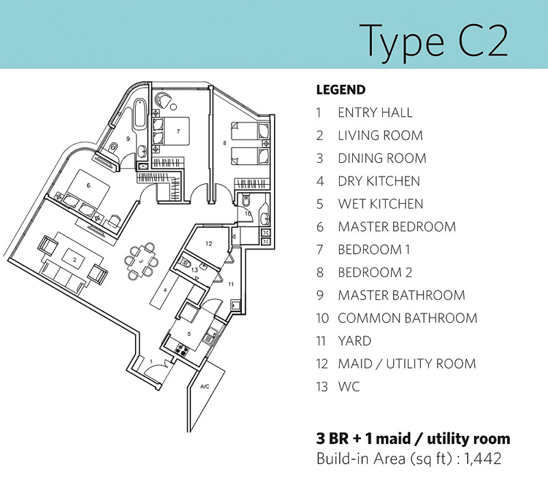 Type C – 3 + 1 Bedrooms Unit | AraGreens Residences @ Ara Damansara